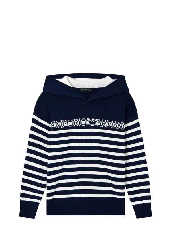 Emporio Armani Striped Hooded Top - Blue