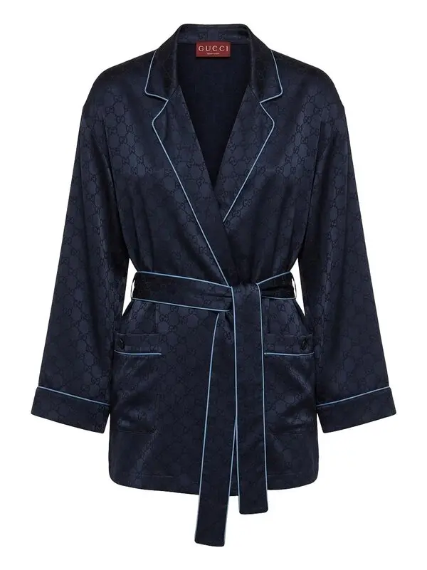 Gucci Monogrammed Belted Jacket - Dark Blue