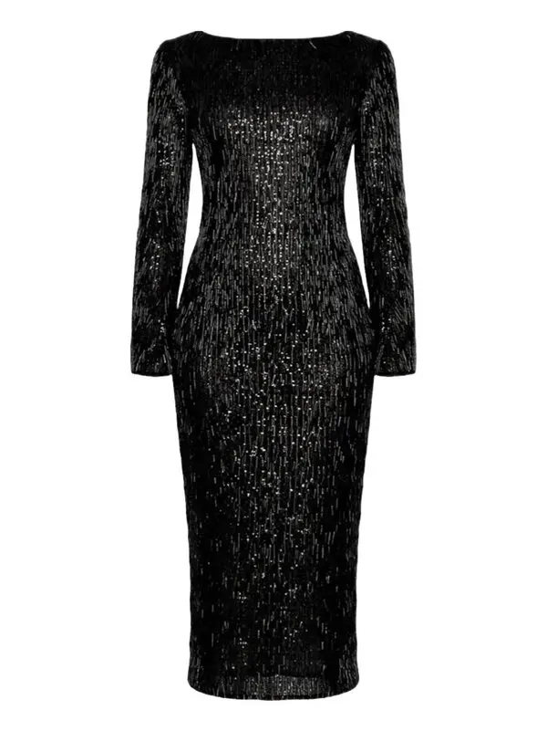 Dolce & Gabbana Long Sleeve Open Back Sequin Dress - Black