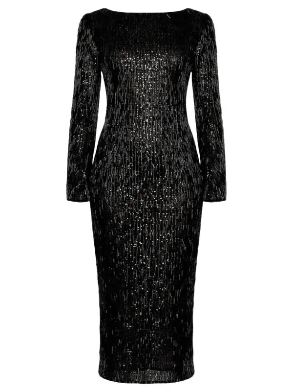 Dolce & Gabbana Long Sleeve Open Back Sequin Dress - Black