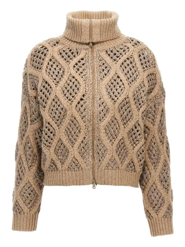 Brunello Cucinelli Knit Zip-up Sweater With Fine Rib Trimming - Brown