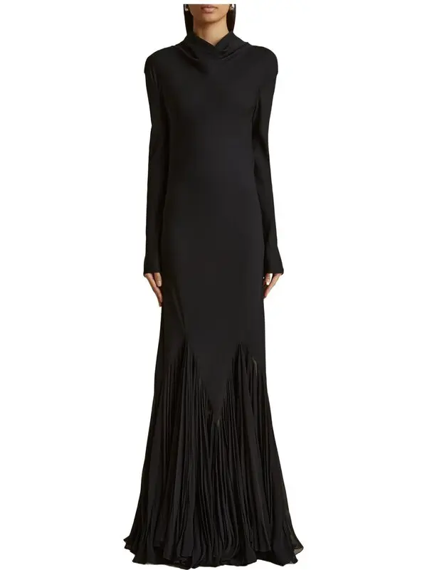 Khaite Long-sleeved Asymmetrical Dress With Scarf Neckline - Black