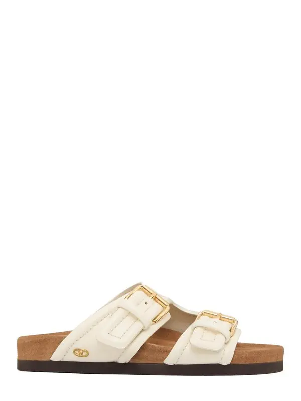 Valentino Garavani Logo Plaque Double-strap Slip-on Slides - Ivory