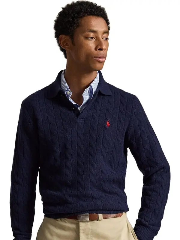 Ralph Lauren Cable-knit Wool-cashmere V-neck Sweater - Hunter Navy