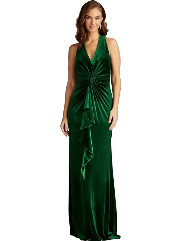 Tadashi Shoji Twist-drape Velvet Gown - Pine