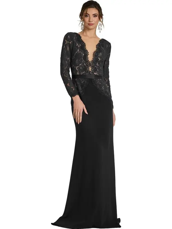 Tadashi Shoji Corwin Embroidered Illusion Gown - Black/nude