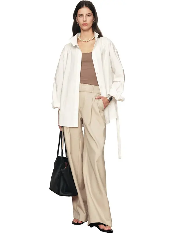 Fabrique Oversized Belted Shirt Jacket With Stand Collar - White