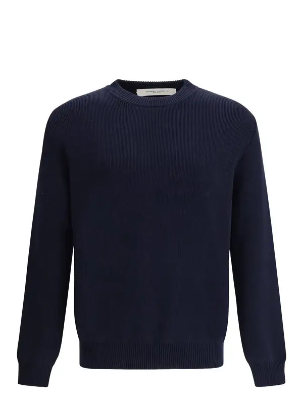 GOLDEN GOOSE Ribbed Crew Neck Sweater With Monogram Detail - Blue