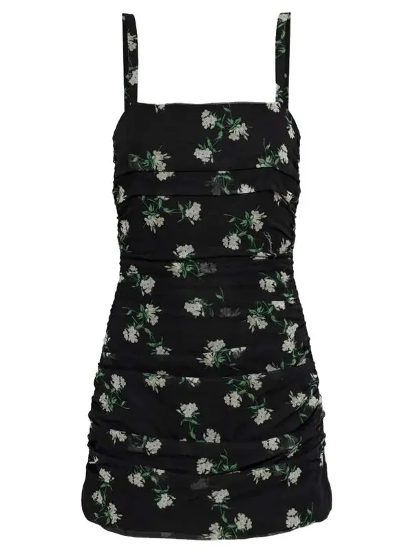 Dolce & Gabbana Floral Print Ruffle Mini Dress - Black