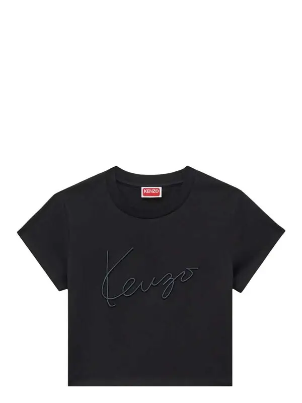 Kenzo Signature" Embroidered Cotton Cropped T-shirt - Black