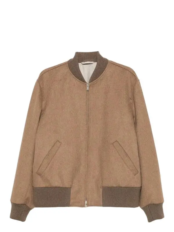 LARDINI Ribbed-trim Zip-up Bomber Jacket - Brown