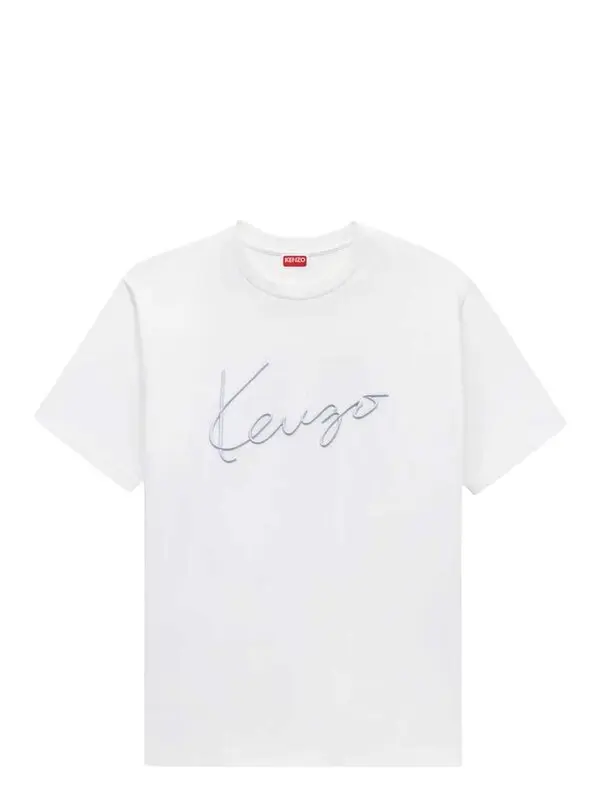 Kenzo Signature` Embroidered Cotton T-shirt - White