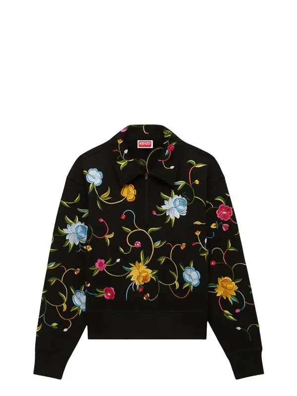 Kenzo Wildflower Embroidered Half-zip Cotton Sweatshirt - Black