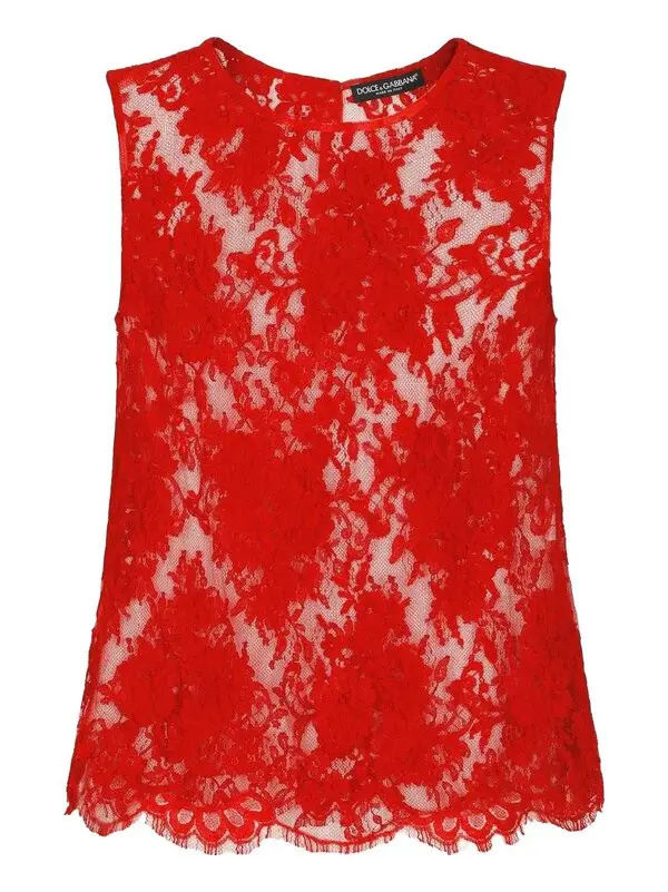 Dolce & Gabbana Chantilly Lace Sleeveless Top - Red