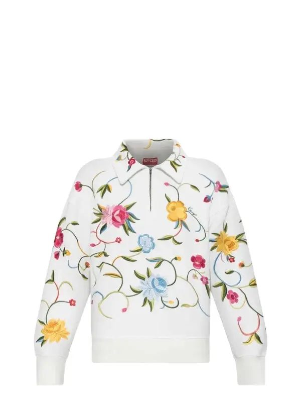 Kenzo Embroidered Cotton Quarter-zip Sweatshirt - White