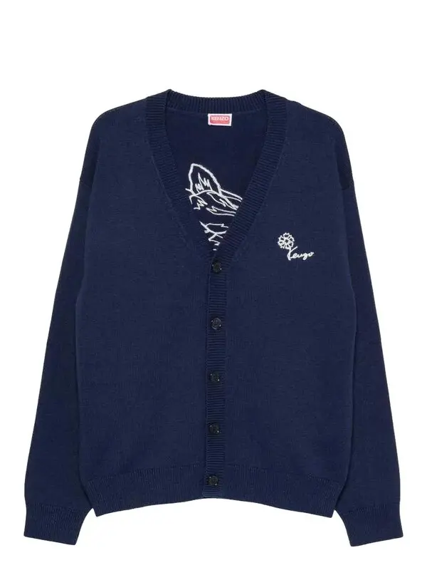 Kenzo Floral Embroidered Cardigan - Blue