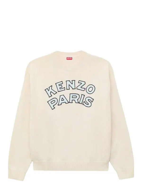 Kenzo Embroidered Wool-cotton Blend Crew Neck Sweater - White