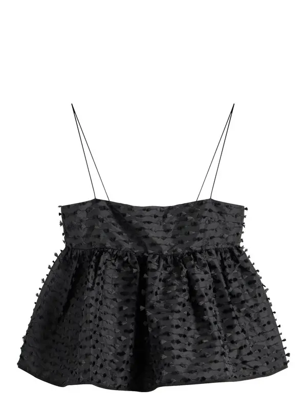 Cecilie Bahnsen Babette Top Textured Peplum Spaghetti Strap - Black