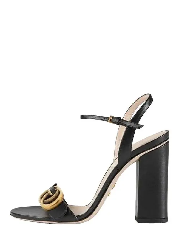 Gucci Leather Double G Block Heel Sandals - Black