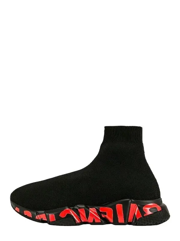 Balenciaga Speed 2.0 Knit Sneakers With Red Graffiti Detailing - Black/red