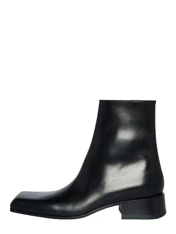 Balenciaga Square Toe Leather Ankle Boots - Black