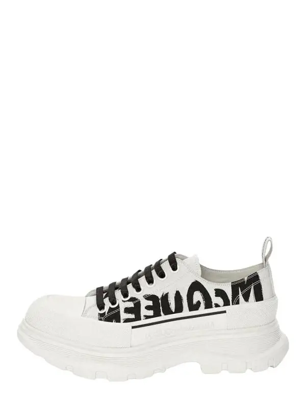 Alexander McQueen Tread Slick Low Canvas Graffiti Sneakers - White/black