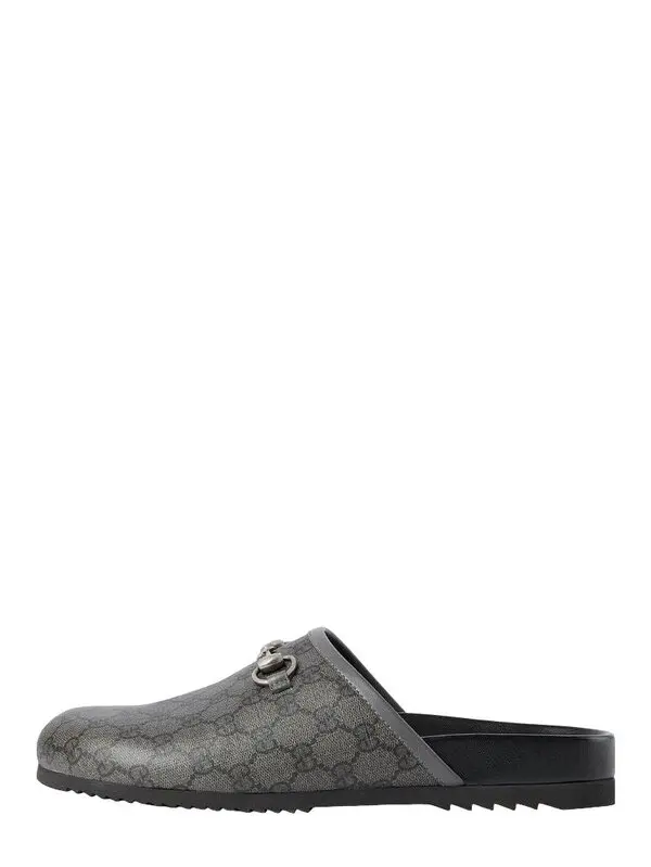 Gucci Gg Supreme Mule With Horsebit Detail - Grey/black