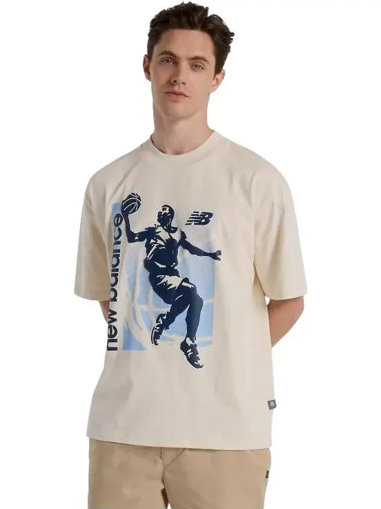 NEW BALANCE Hoops Graphic Vintage T-shirt Asia Sizing 'beige Blue - Beige/blue