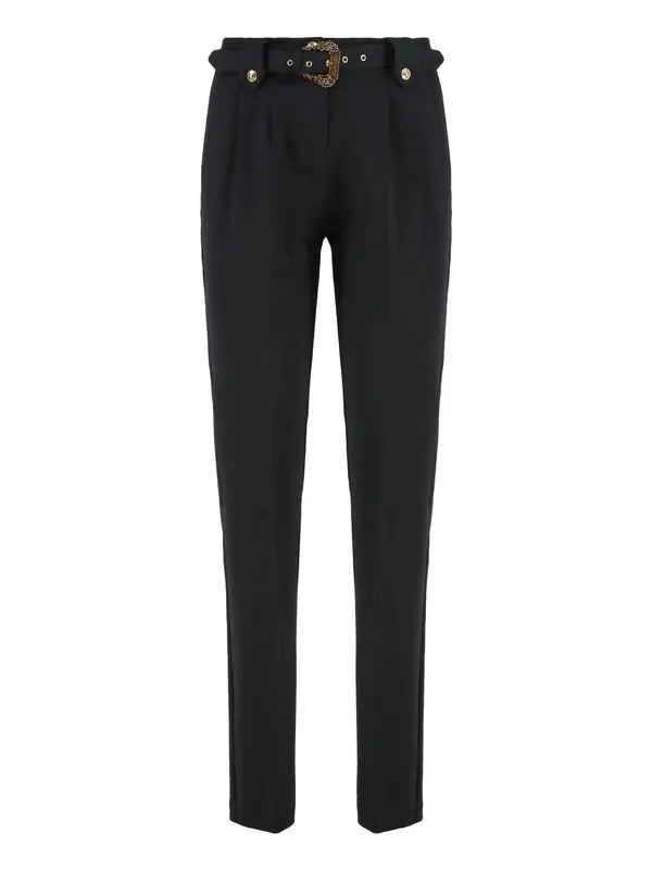 Versace Stretch Viscose Trousers With Buckled Belt - Black