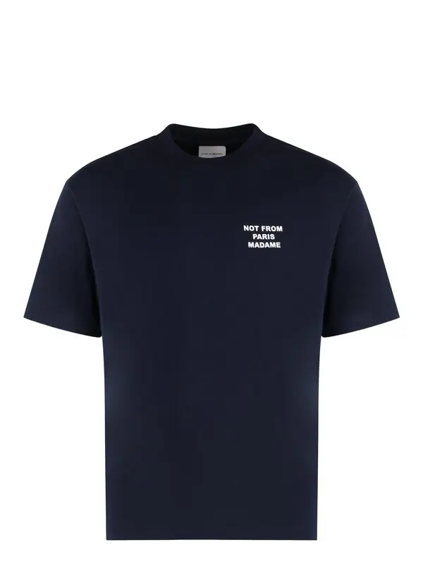 Drole De Monsieur Slogan Cotton Crew-neck T-shirt - Blue
