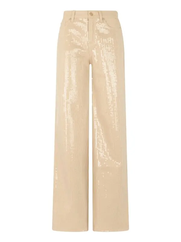 7 For All Mankind Cotton Wide-leg Trousers With Transparent Sequin Detail - Beige