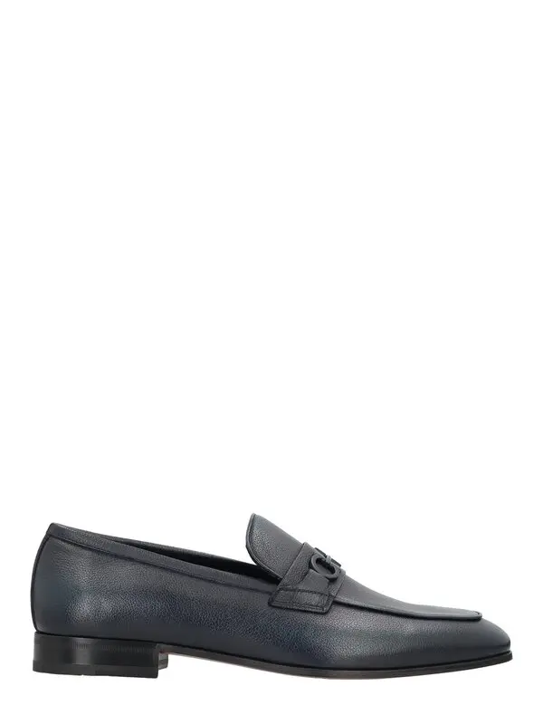 FERRAGAMO Gancini Calf Leather Moccasins With Hammered Detail - Black