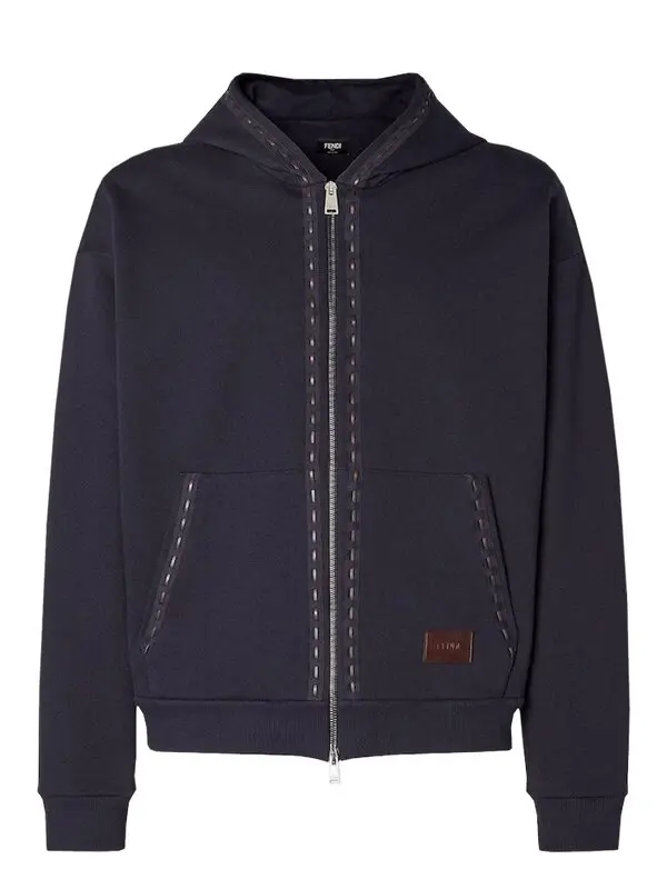 Fendi Knit Zip-up Sweater With Contrasting Stitch Detail - Navy