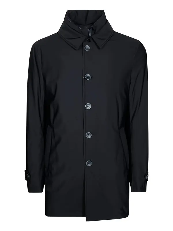Herno Rain Jacket With Stand Collar And Button Details - Blu