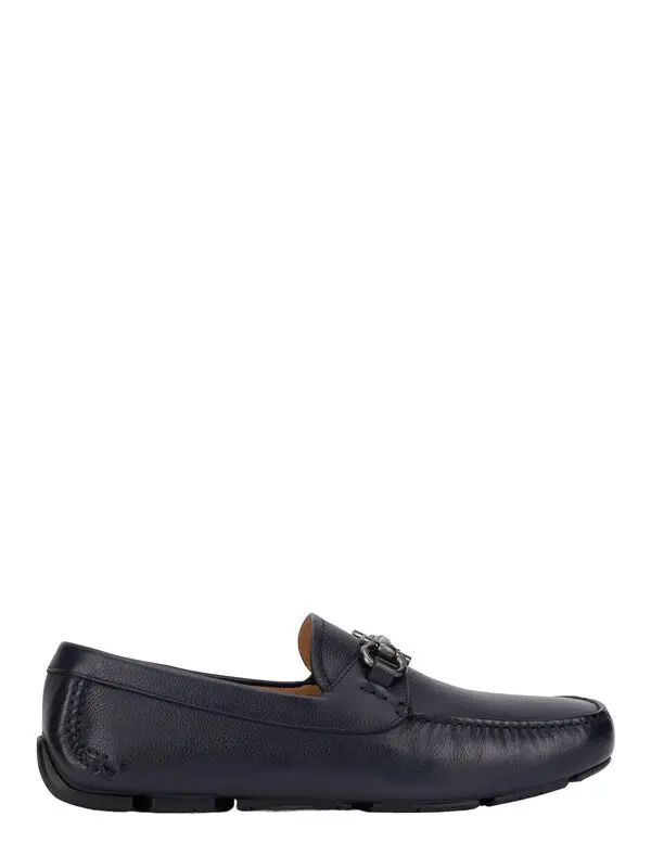 FERRAGAMO Leather Driver Loafers With Hook Ornament Detail - Black
