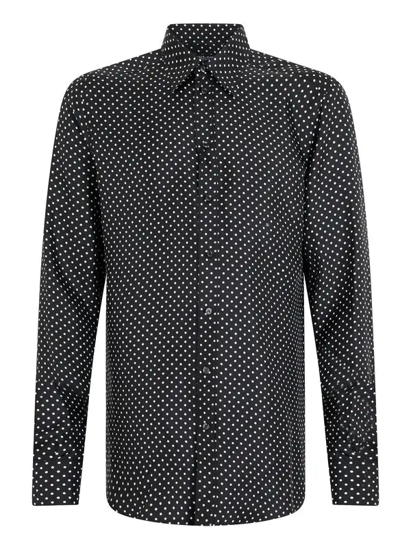 Dolce & Gabbana Silk Twill Polka Dot Long-sleeve Button-up Shirt - Black
