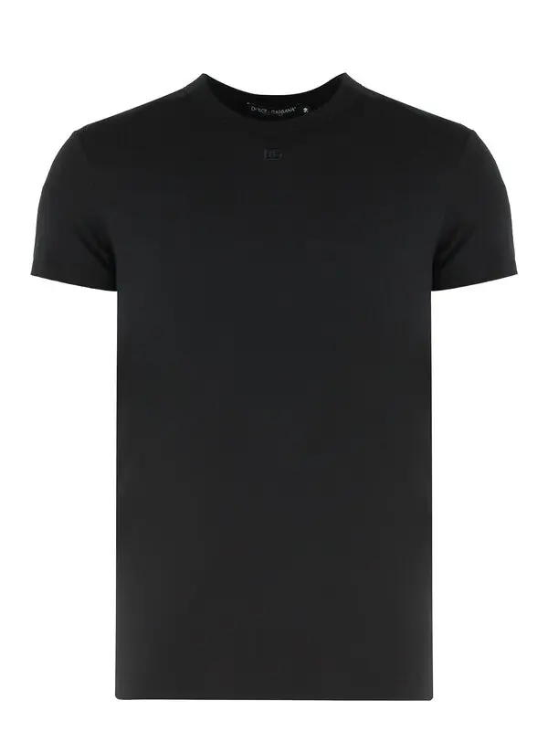 Dolce & Gabbana Cotton Crew-neck T-shirt With Ribbed Collar - Black