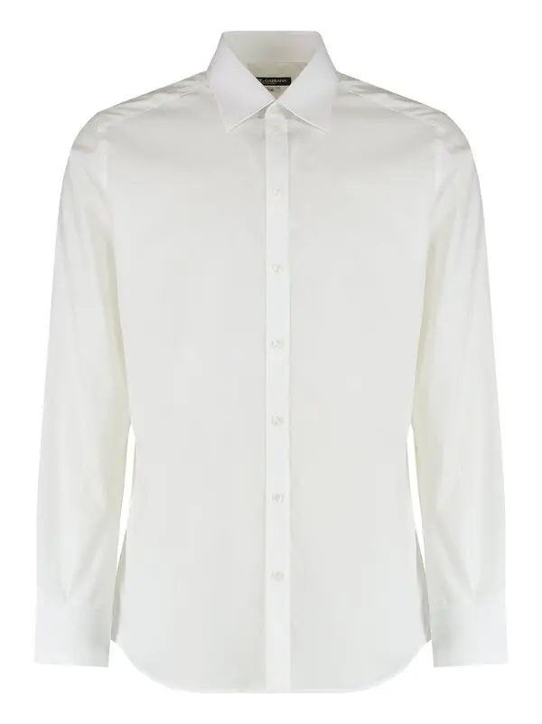 Dolce & Gabbana 100% Cotton Crewneck Shirt With Rounded Hem - White