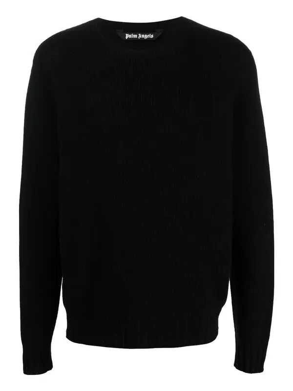 Palm Angels Wool Blend Sweater With Logo Embroidery - Black