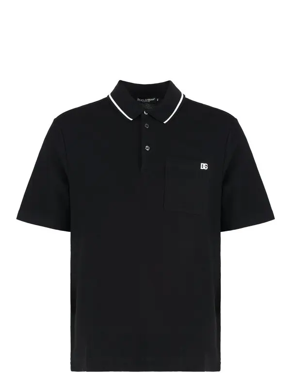 Dolce & Gabbana Cotton Piqué Polo Shirt With Front Pocket - Black