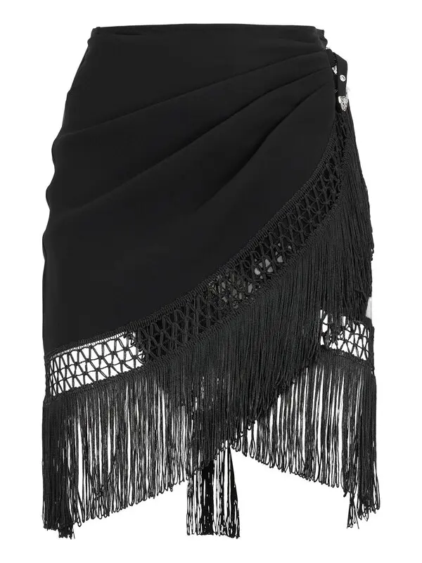 LES FILLES D'EVA Asymmetrical Mini Skirt With Fringed Hem - Black