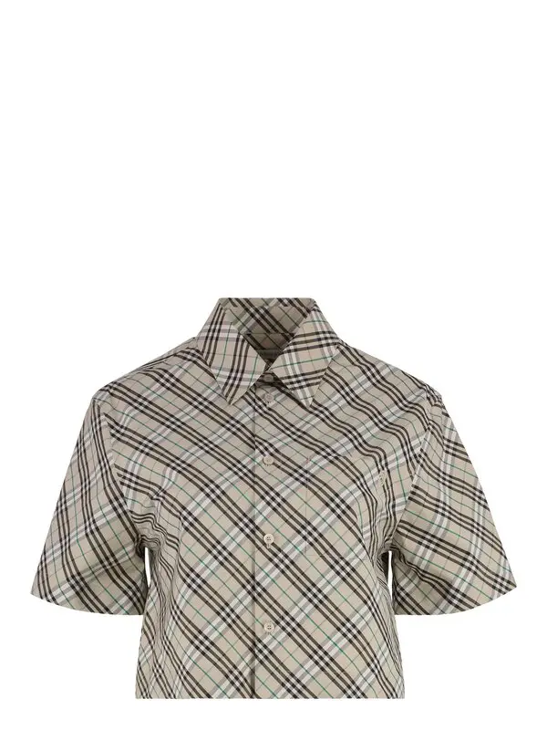 Burberry Checkered Cropped Cotton Shirt With Pocket - Grey