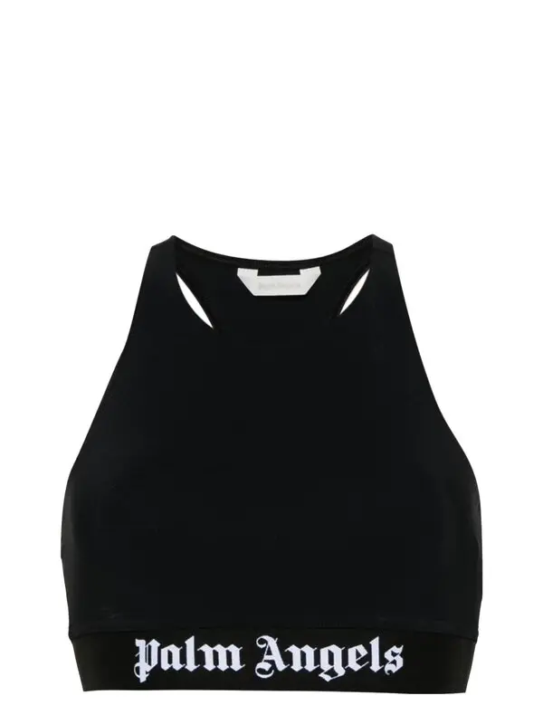 Palm Angels Technical Fabric Crop Top With Logoed Elastic Waistband - Black