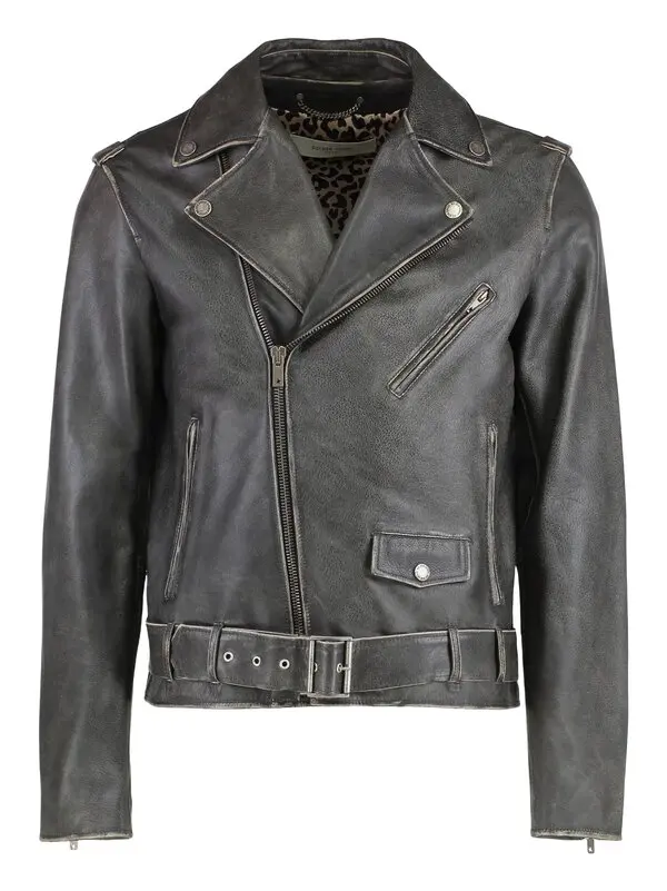 GOLDEN GOOSE Distressed Leather Biker Jacket - Black