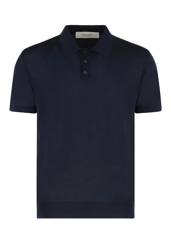 GOLDEN GOOSE Giotto Knit Virgin Wool Polo Shirt - Blue
