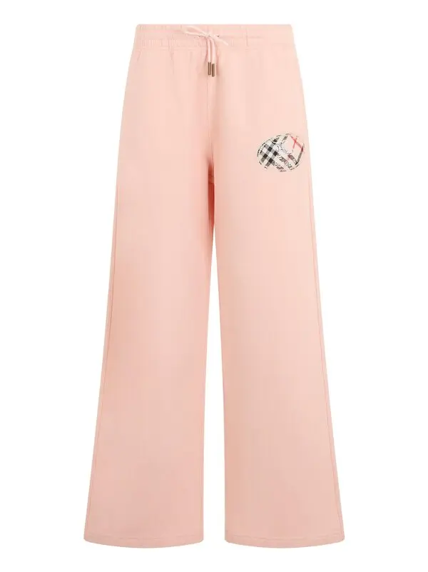 Burberry Cotton Wide Leg Trousers With Embroidered Logo - Pale Pink