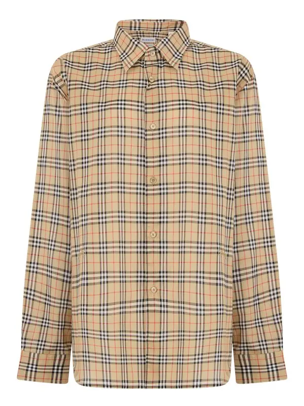 Burberry Checkered Long-sleeve Button-front Shirt - Beige