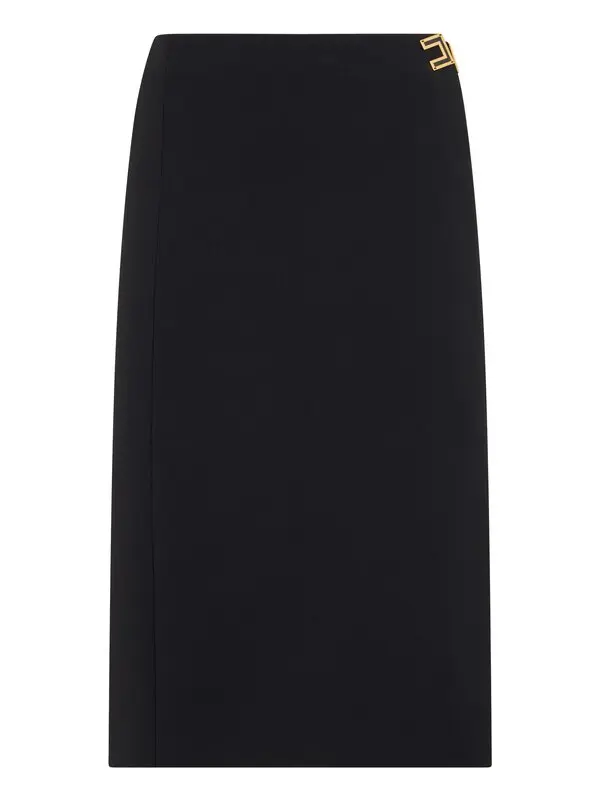 Elisabetta Franchi Midi Straight Skirt With Gold Detail - Black