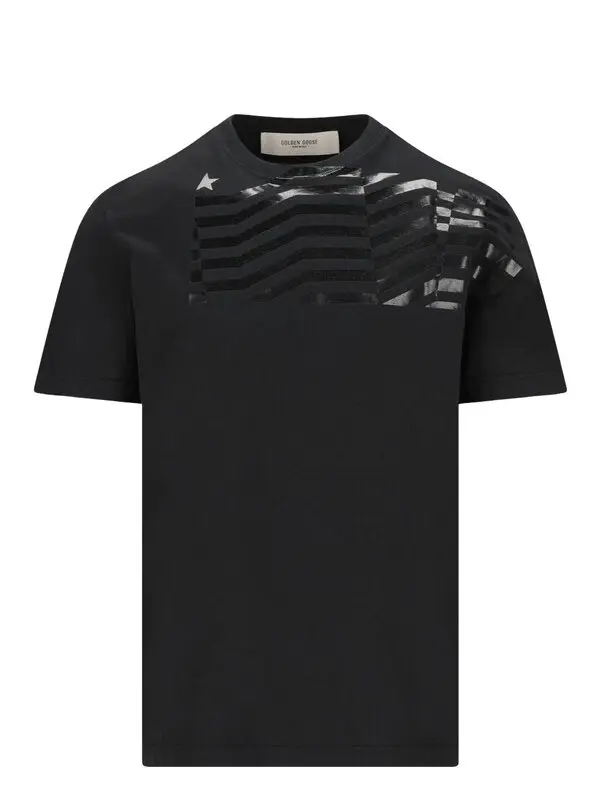GOLDEN GOOSE Tone-on-tone Glossy Print Crew Neck T-shirt - Nero