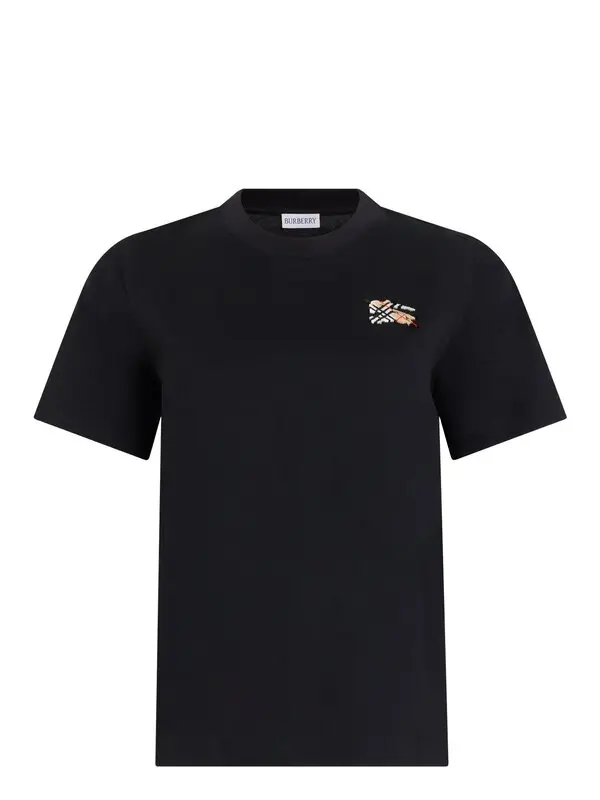 Burberry Tartan Detail Cotton T-shirt - Black